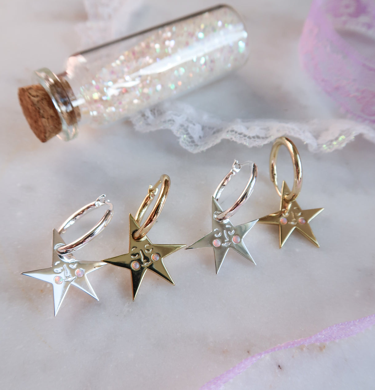 Blushing Face Star Hoop Earrings | Bittersweet – Bittersweet